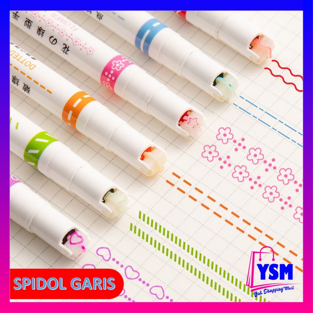 Jual YSM Spidol Garis Aesthetic Warna Warni Spidol Garis Motif Lucu 1 ...