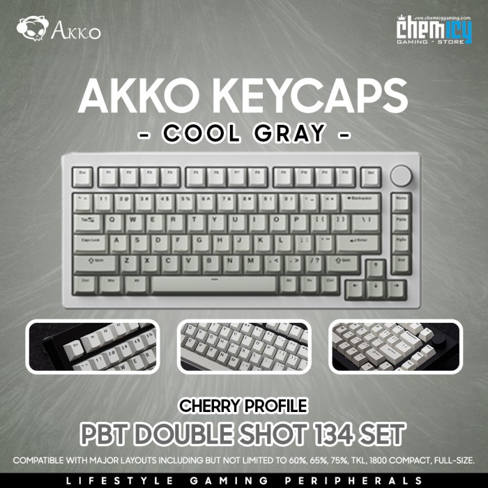 Jual Akko Cool Gray PBT Double Shot Keycaps 132 Set Cherry Profile ...