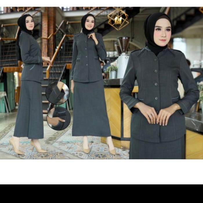 Jual Seragam Dinas Pns Asn Guru Warna Abu Tua Setelan Rok A Bahan ...