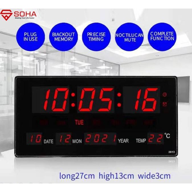 Jual JD-2613 Jam Digital LED Clock Dinding Kalender Alarm Weker Smart ...