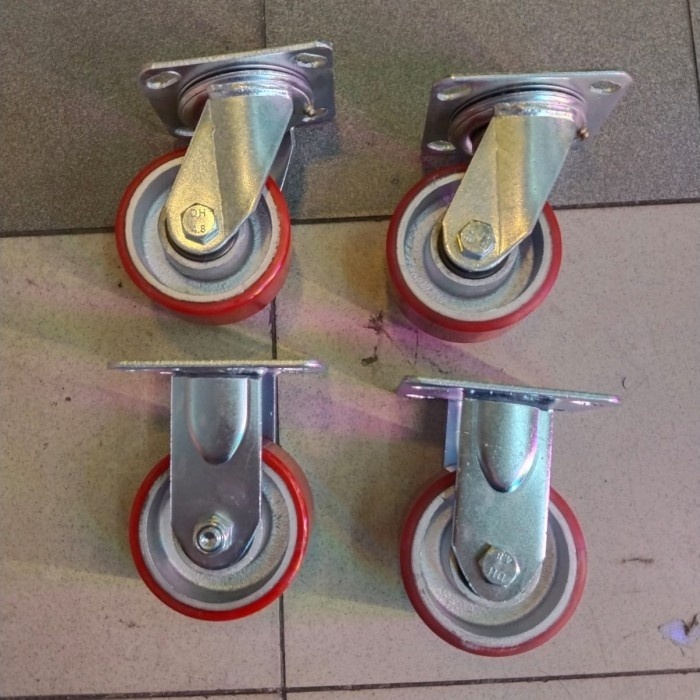 Jual Roda Troli Pu Merah Heavy duty 4 inch ( 2 Hidup 2 Mati ) | Shopee ...