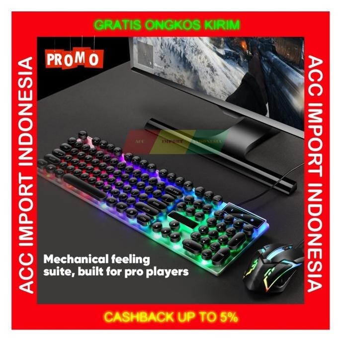 Jual New! Keyboard Gaming Mechanical Mouse LED RGB Combo Bundle White ...