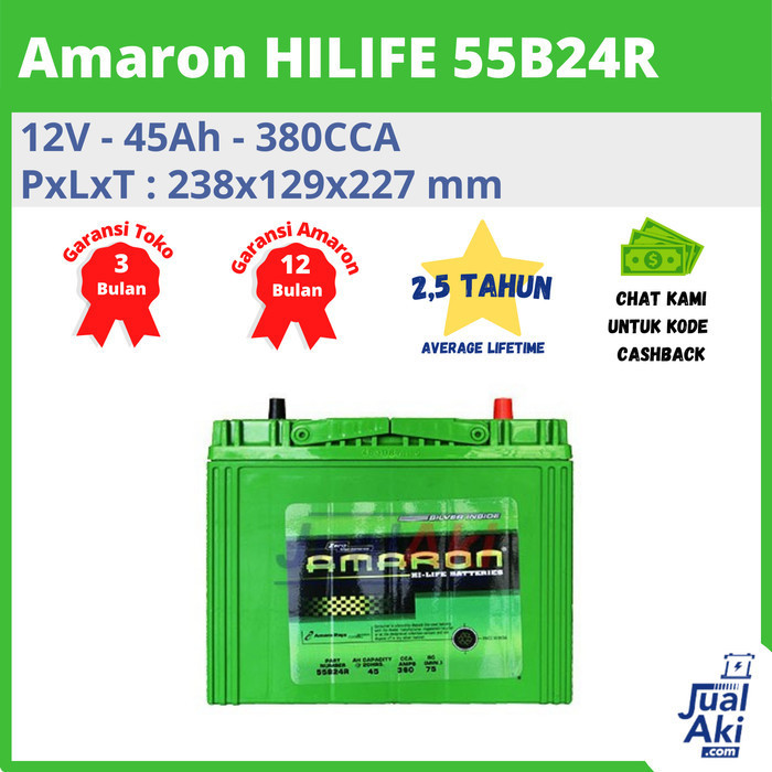 Jual Baru Aki Mobil Suzuki Swift Ns60 / 55B24R Amaron Hi-Life 12V / 45Ah | Shopee Indonesia