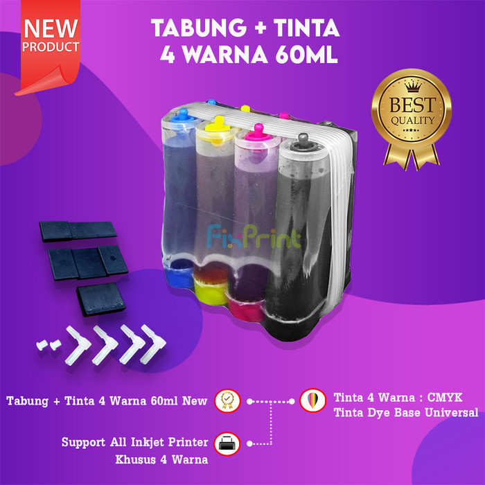 Jual Tabung + Tinta Printer Infus Universal 4 Warna 60Ml Ink Tank Set 4 ...