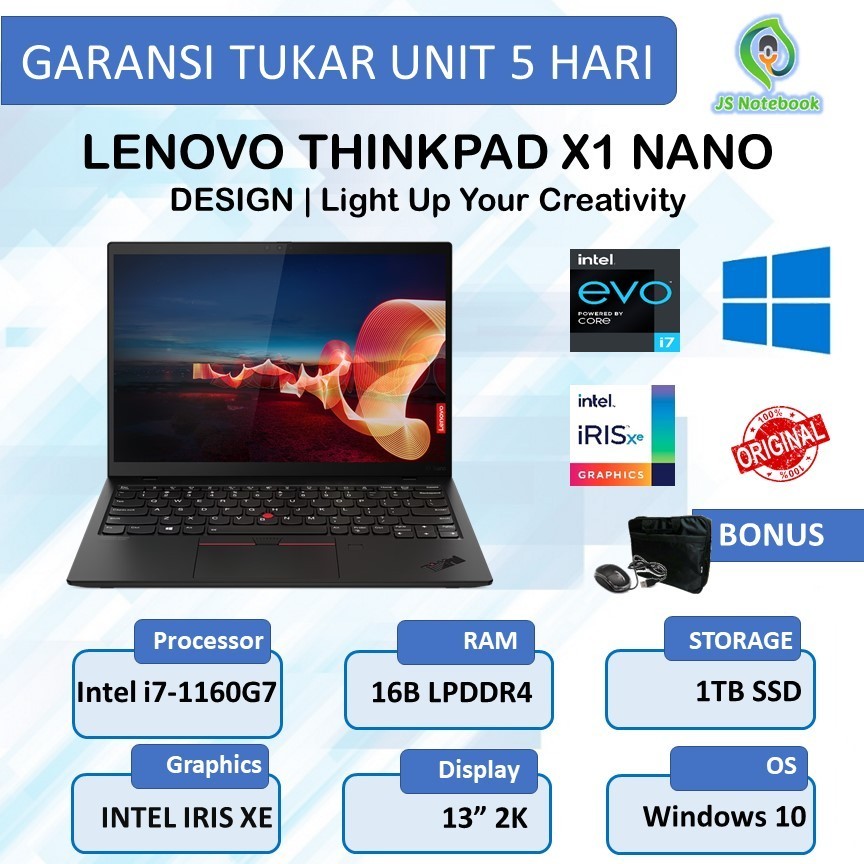 Jual Lenovo Thinkpad X1 Nano Gen1 Touch intel i7-1160G7 16GB 1TB SSD ...
