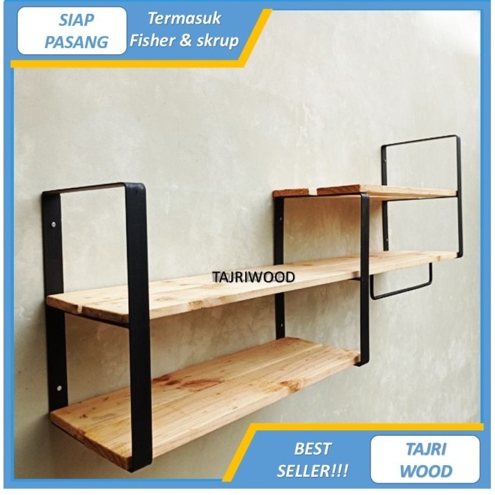 Jual Triple Lebar 20Cm Tora Rak Dinding 2 Ambalan Kayu Besi Buku ...