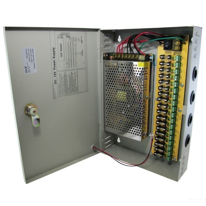 Jual Power Supply CCTV Panel Box 12V 20A with Fuse 18 Port + Key ...
