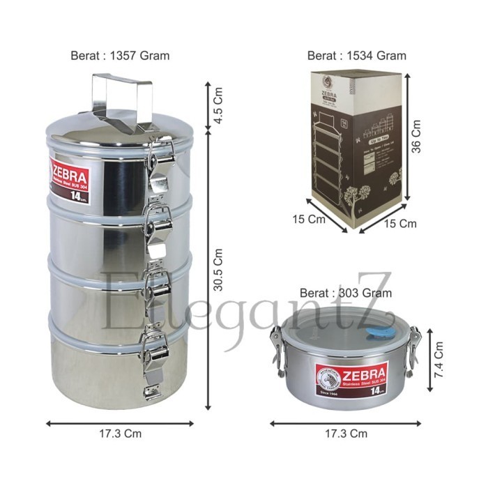 Jual Zebra Rantang Susun 4 Stainless Smart Lo Airtight Flexible ...