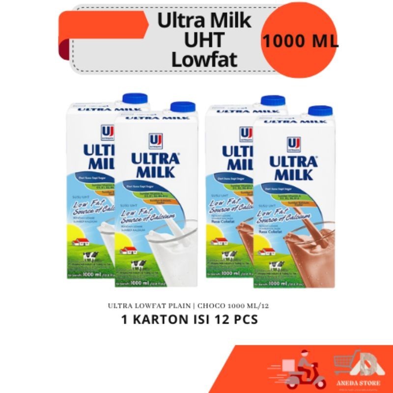 Jual Ultra Milk Low Fat Plain | Low Fat Coklat | Susu UHT | 1 Liter x 2 | Shopee Indonesia