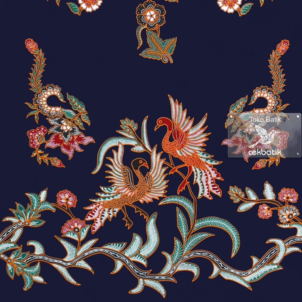 Jual kain batik - Motif Burung Merak Bunga Manis (Navi) | Shopee Indonesia