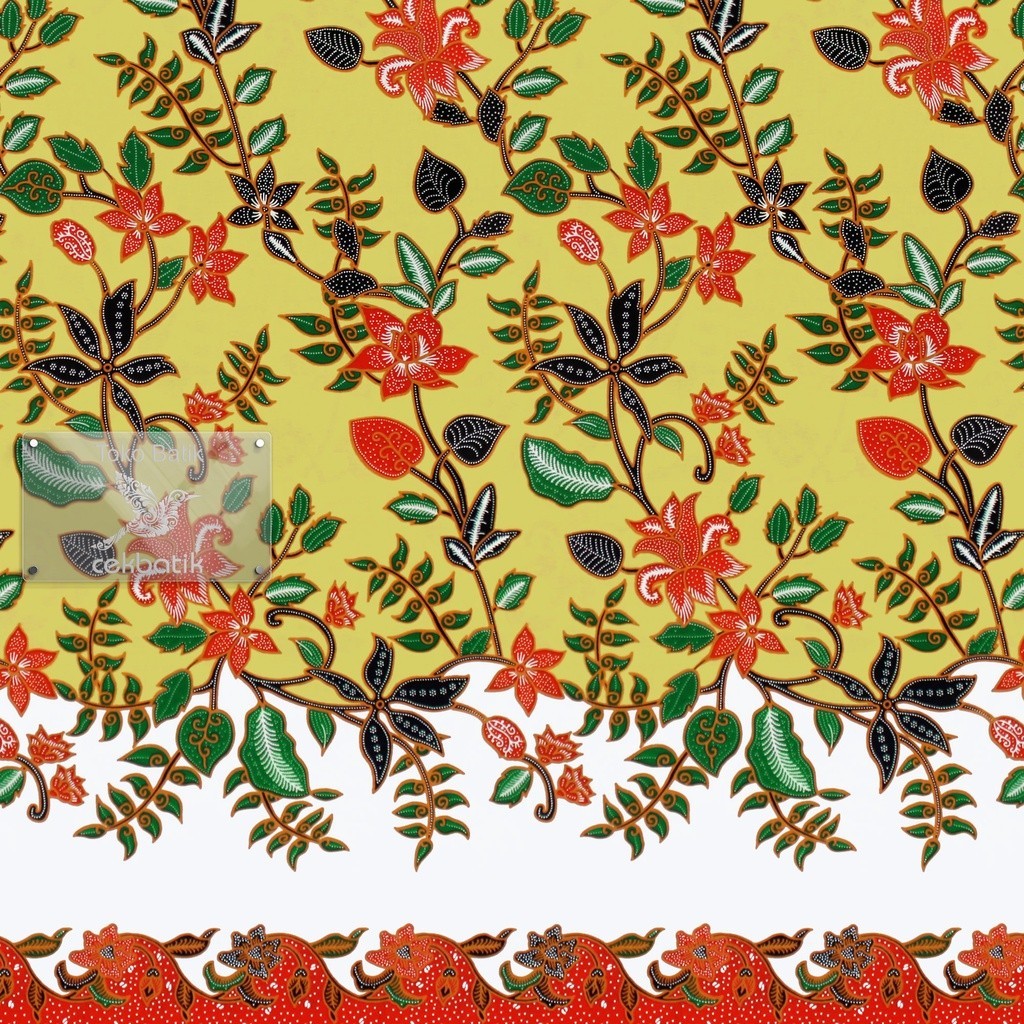 Jual kain batik - Motif Cerah Bunga Orange Daun Hijau dan Hitam ...