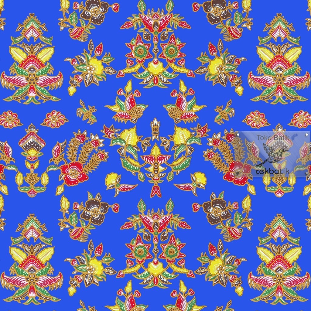 Jual kain batik - Motif Cerah Bunga Kraton Manis (Blue) | Shopee Indonesia