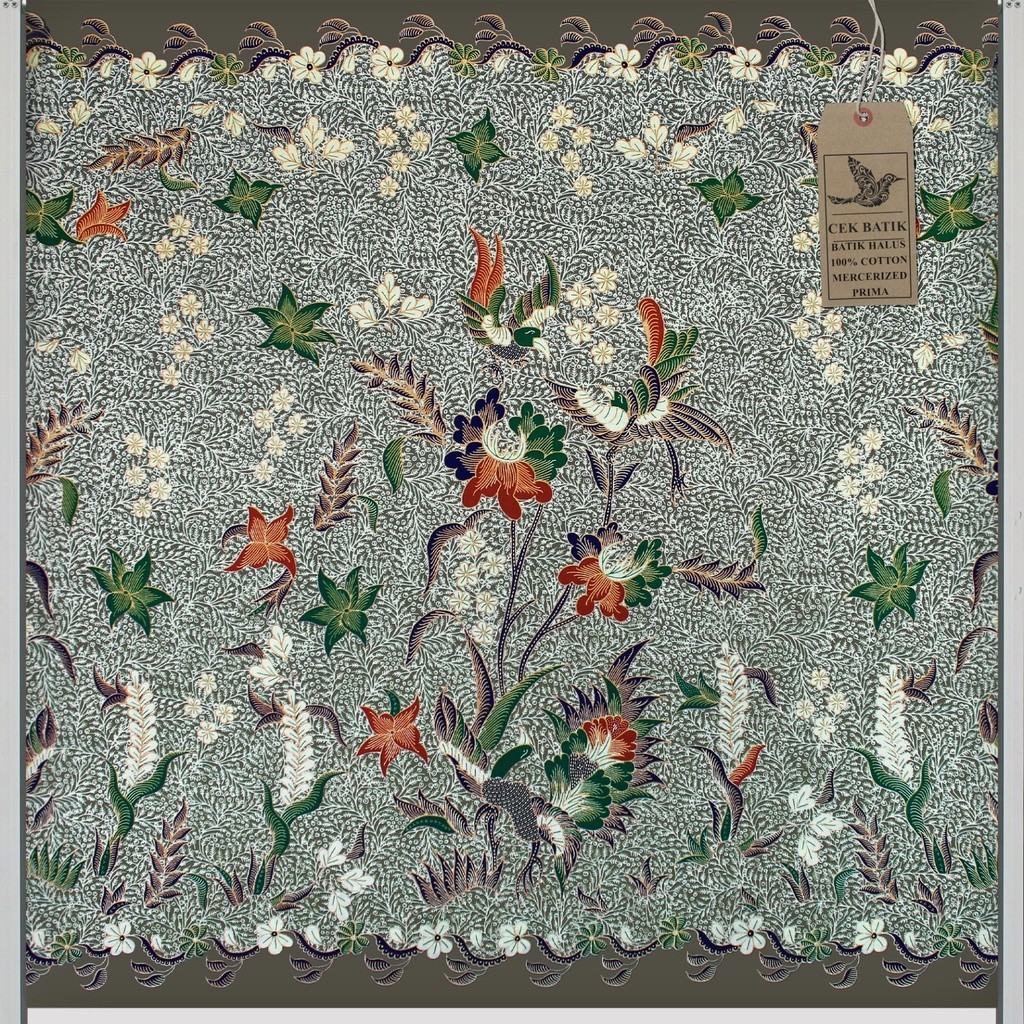 Jual kain batik - Motif Spesial Burung Bunga Melati (Abu-Abu Soft ...