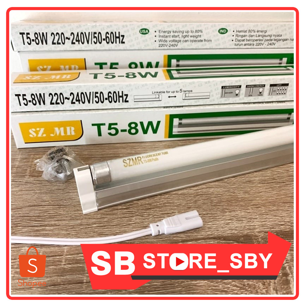 Jual Lampu TL Neon T5 8 watt SZMR (1 Set Kap + Lampu) (30 cm) | Shopee Indonesia