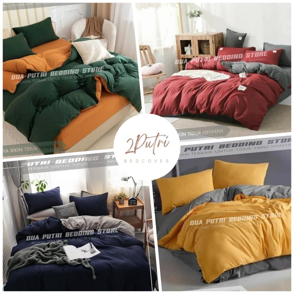 Jual Bedcover Set 180x200 Two Tone | Kombinasi warna minimalis | Bed ...