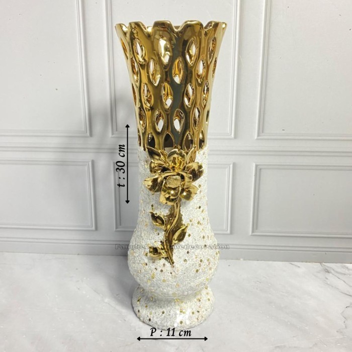 Jual Vas Bunga Keramik Guci Gold Emas Dekorasi Rumah | Shopee Indonesia