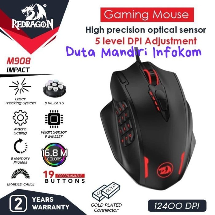 Jual Redragon Impact M908 - Mmo Rgb High Speed Sensor 12400Dpi Gang ...