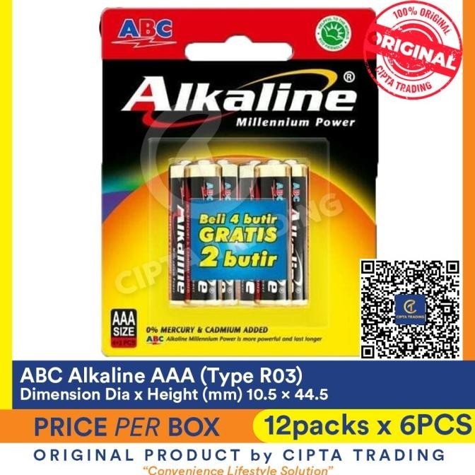 Jual Abc Alkaline Aaa 6 Pcs Pack (1 Carton = 6 Pcs X 12 Packs) | Shopee Indonesia
