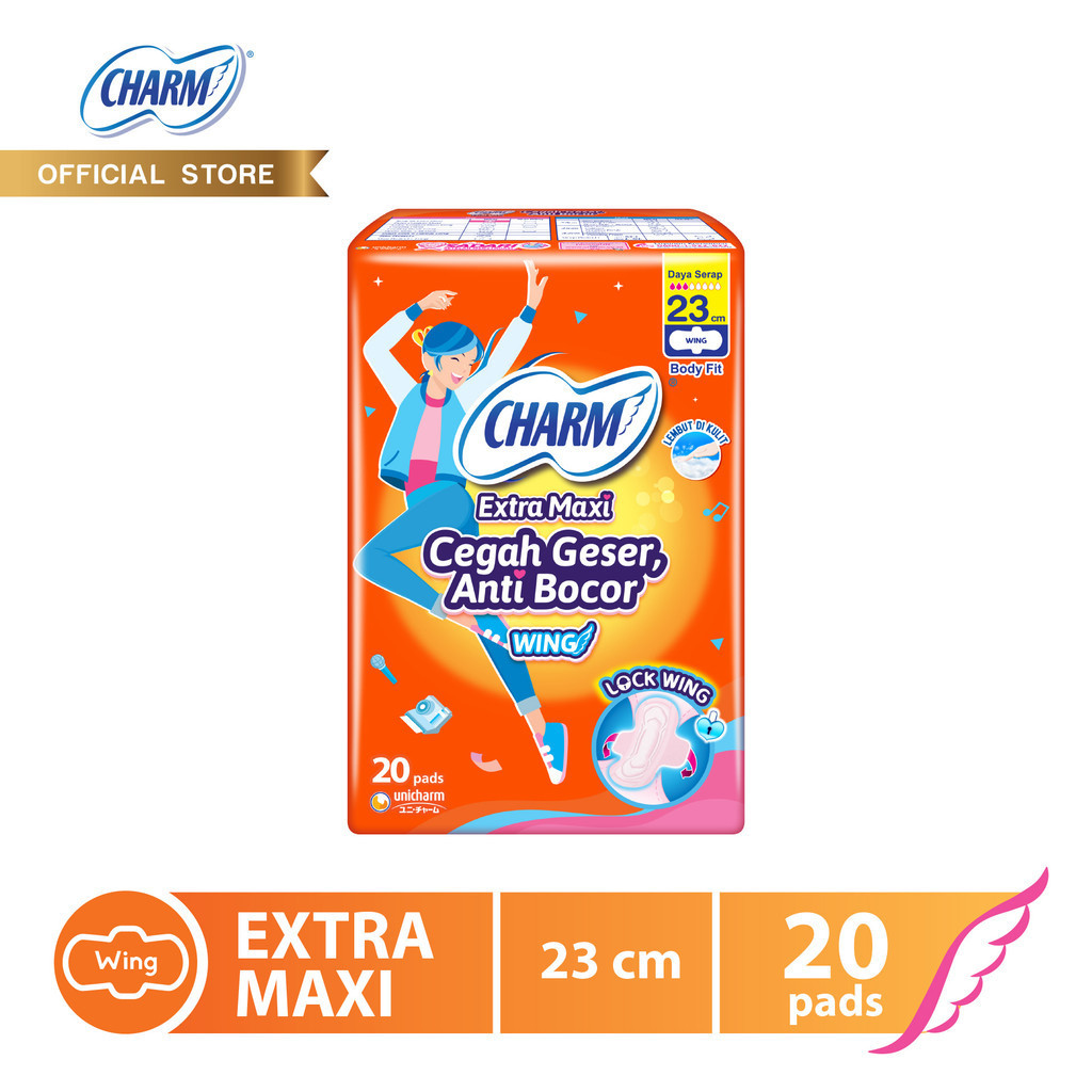 Jual Charm Pembalut Body Fit Extra Maxi 23cm Wing 20 pads | Shopee ...