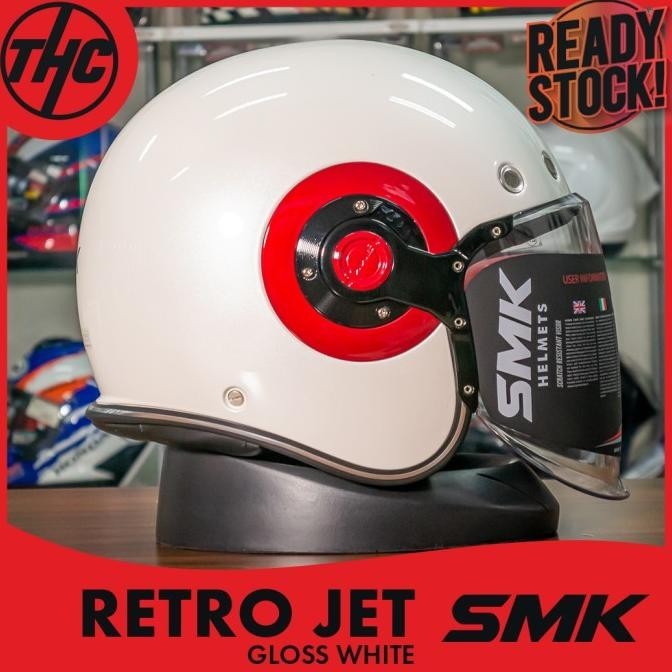 Jual HELM SMK RETRO JET WHITE GLOSS VINTAGE HALF FACE HELMET ORIGNAL ...
