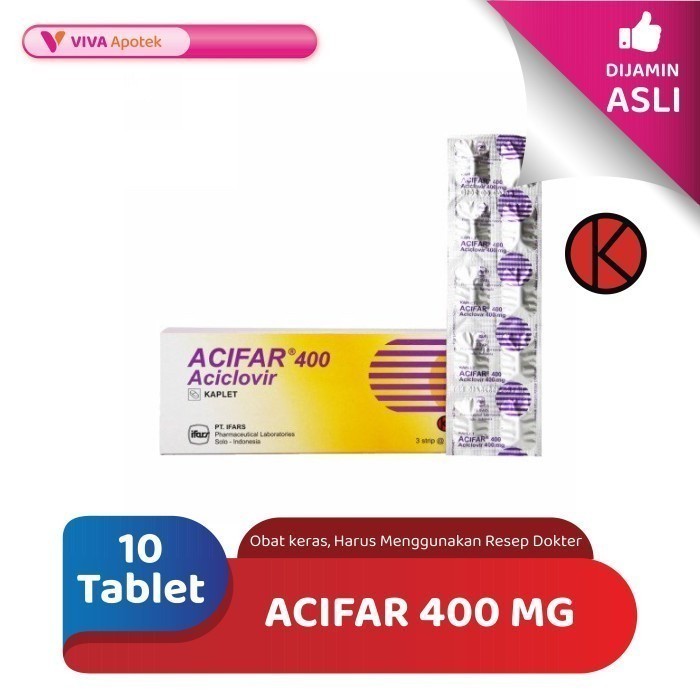Jual Acifar 400 mg / Acyclovir / Infeksi Virus / Herpes (10 Tablet ...