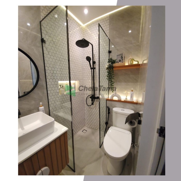 Jual Sekat Shower Kamar Mandi Partisi Kaca Tempered 8mm Asahi + Frame ...
