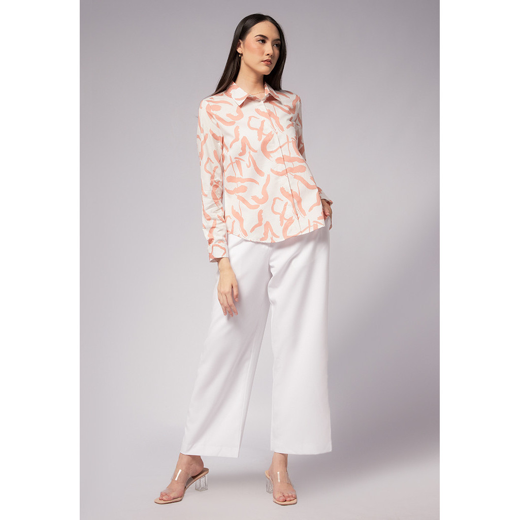 Jual Executive Printed Long Sleeve Blouse Soft Orange | Shopee Indonesia