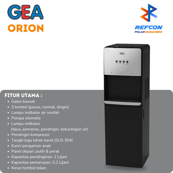 Jual Dispenser Gea Orion Bottom Loading Galon Bawah Hitam Putih Black ...