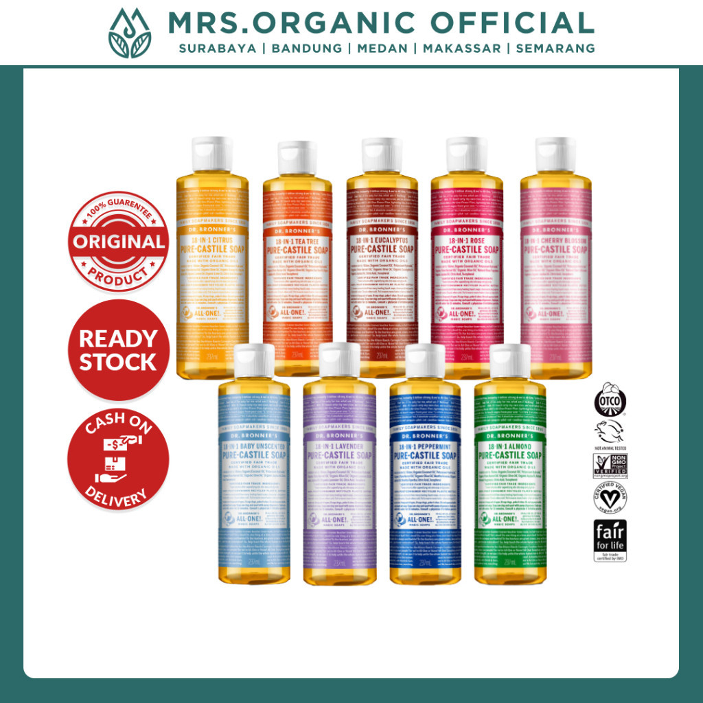 Jual Dr Bronner Bronners Sabun Cair Organik 237 ml Jerawat Kecantikan Tubuh Wajah Rambut Pure ...