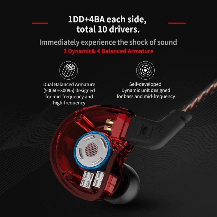 Jual Kz Zs10 With Mic 4Ba+1Dd In Ear Monitor Penta Driver Earphone ...