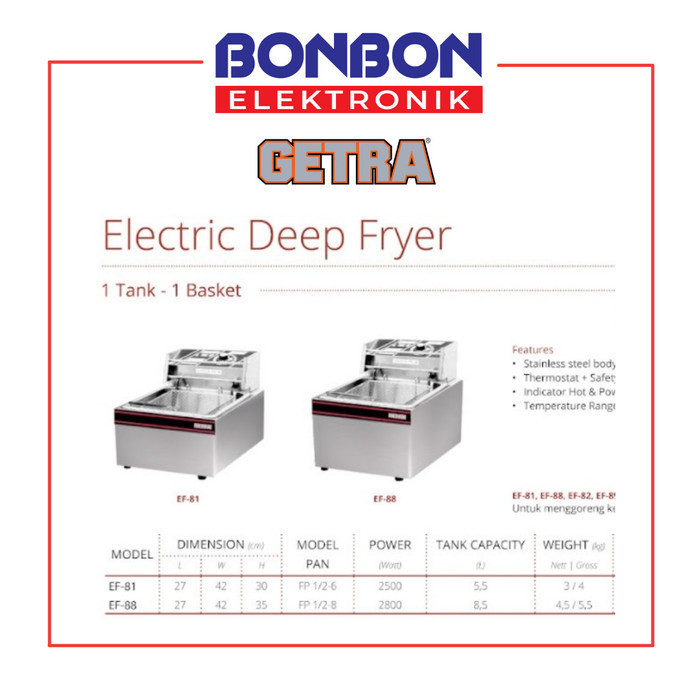 Jual Getra Electric Deep Fryer Ef-81 / Penggoreng Nugget (1 Tank-1 ...