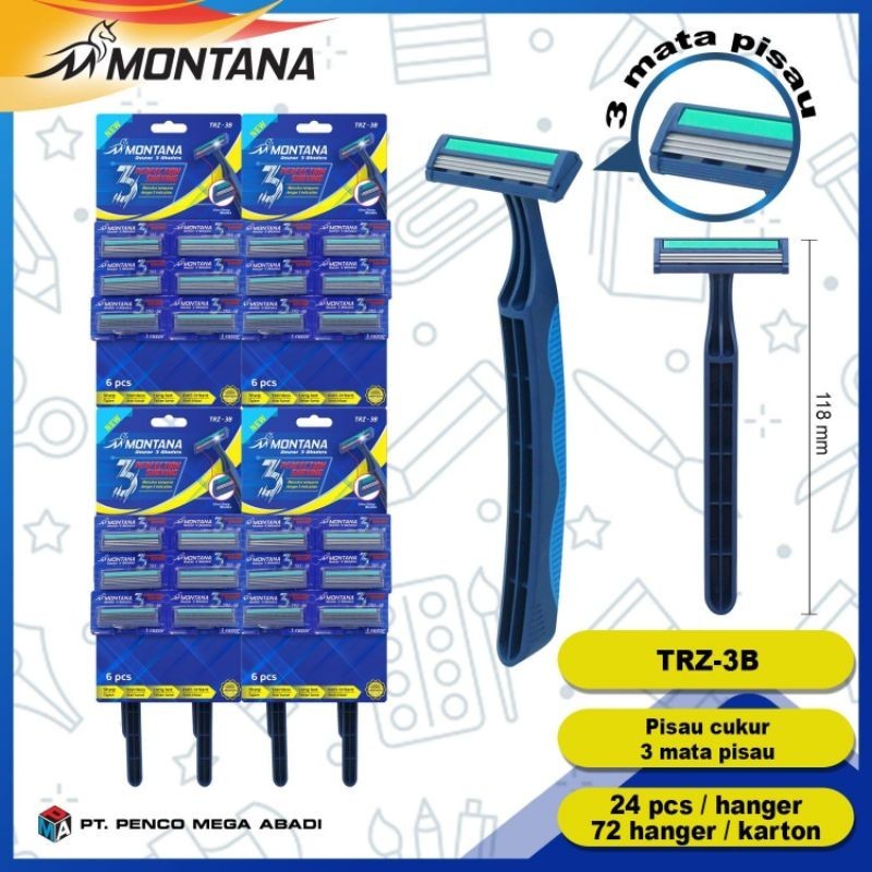 Jual alat cukur MONTANA mata 3 biru/24 pcs | Shopee Indonesia