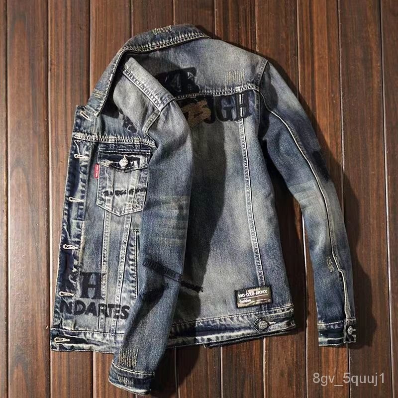 Jual Denim Jacket Men's Embroidered Slim Trendy Brand Casual Jacket ...