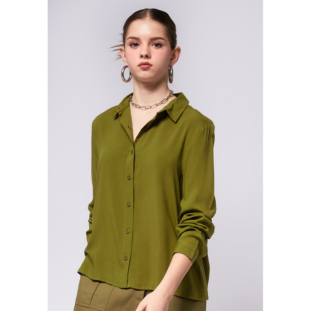 Jual COLORBOX Basic Long Sleeve Loose Shirt Olive | Shopee Indonesia