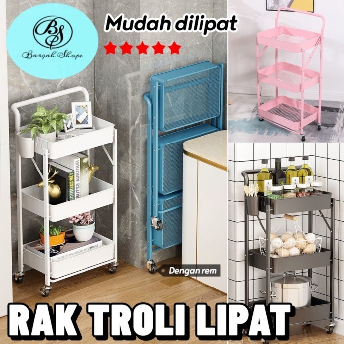 Jual Rak Troli 3 Susun Besi Lipat / Rak Kamar Mandi Dapur Dorong ...