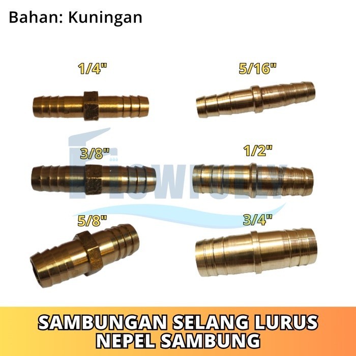 Jual NEPEL NEPLE SELANG KUNINGAN SAMBUNGAN LURUS HOSE NIPPLE 1/4 5/16 3 ...