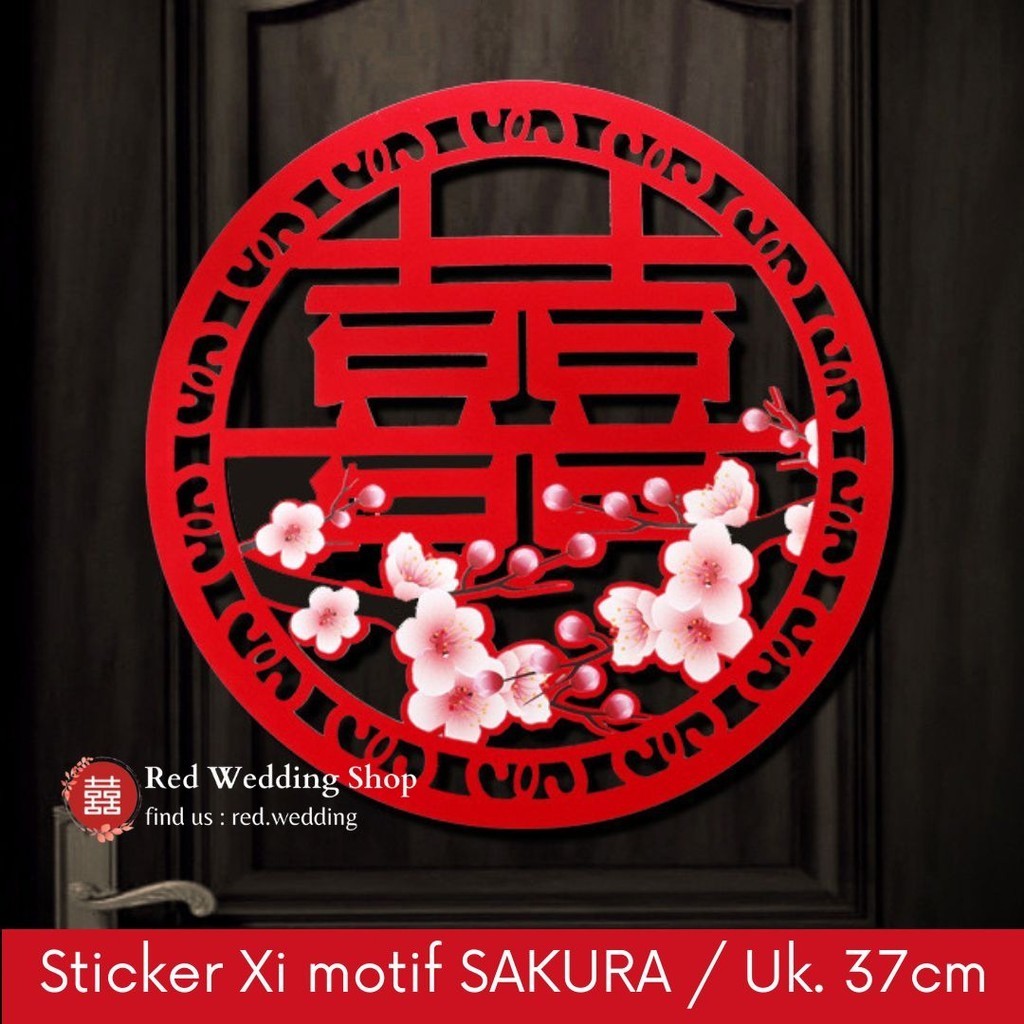 Jual Sticker Xi Wedding Shuang Xi Merah Motif Sakura uk. 37cm Tempelan ...