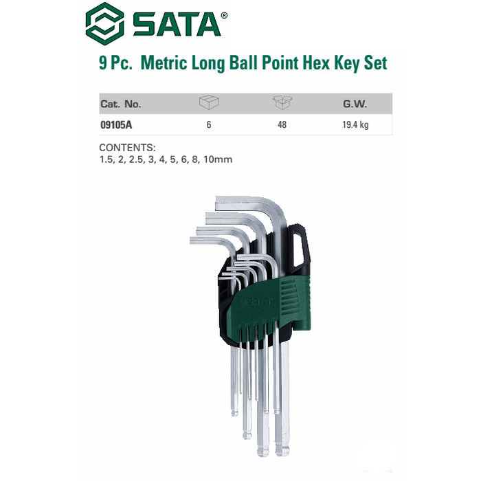 Jual Kunci L Panjang mm Set 9Pc 09105A SATA Ball Point Hex Key Set ...