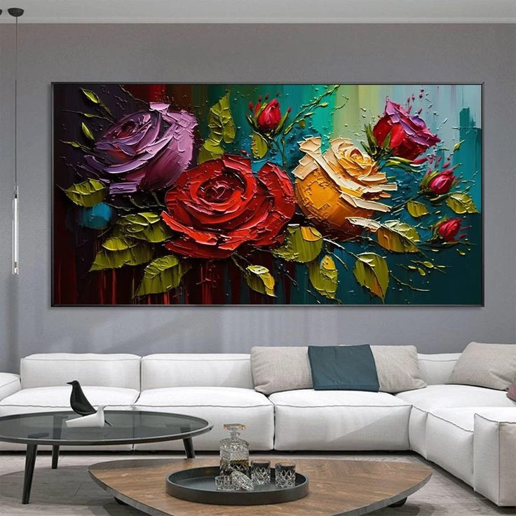 Jual Lukisan Bunga Mawar Full Color Teksture Tebal Modern art Estetik ...