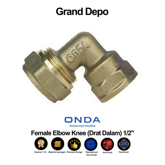 Jual Onda Female Elbow Kuningan 1/2" / Fitting Sambungan Knee Drat Dalam Onda | Shopee Indonesia