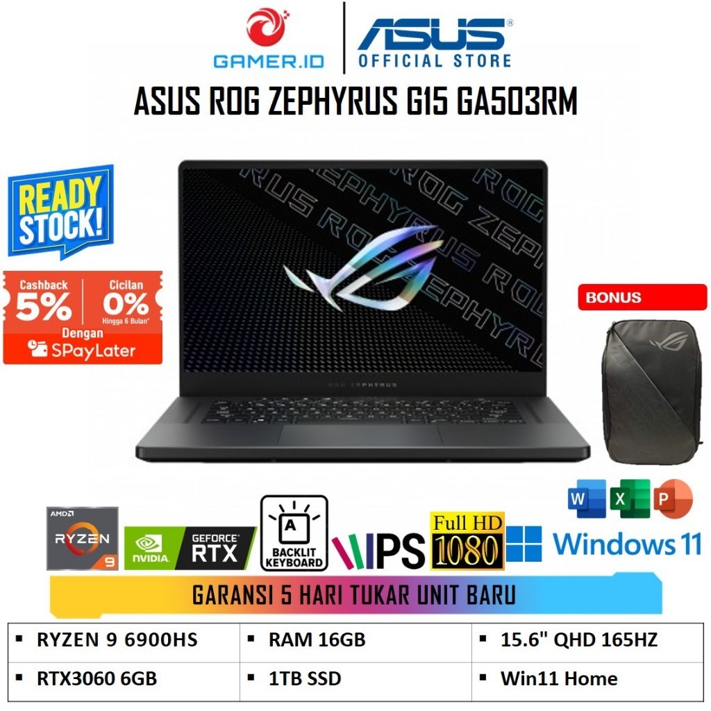 Jual ASUS ROG ZEPHYRUS G15 GA503RM RYZEN 9 6900HS RTX3060 6GB RAM 16GB ...