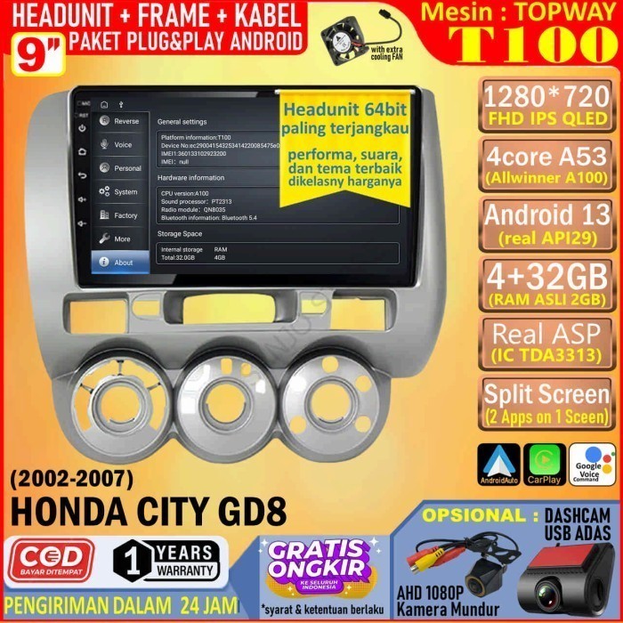 Jual Paket Headunit Android 9 inch + Frame + Soket PNP Honda City GD8 ...