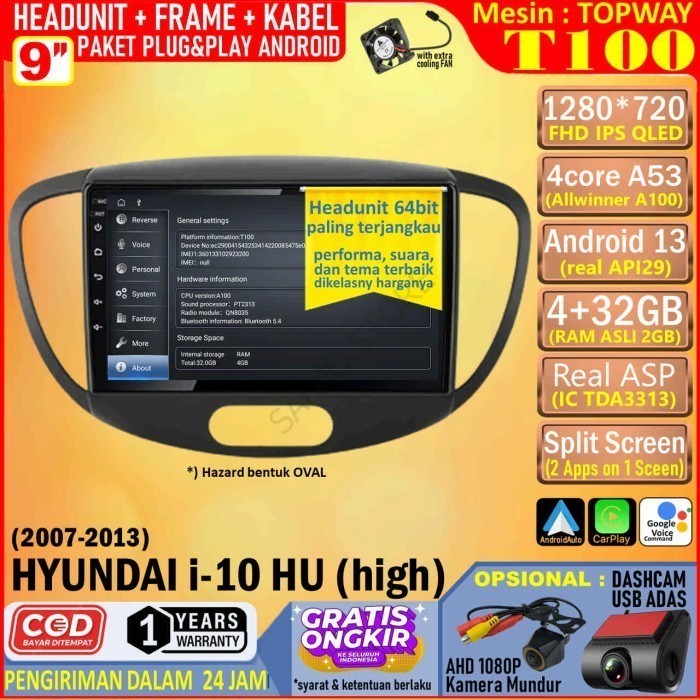 Jual Paket Headunit Android 9 inch + Frame + Soket PNP Hyundai i10 i-10 ...