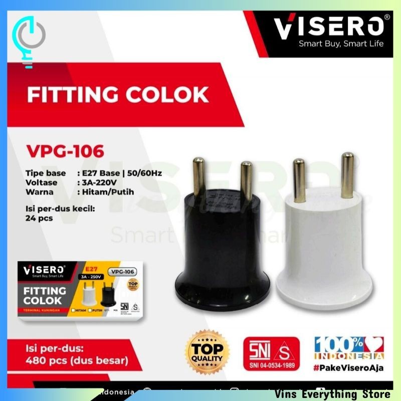 Jual [VES] Fitting Colok Putih / Hitam VISERO VPG-106 E27 3A 250V Terminal Kuningan SNI | Shopee ...
