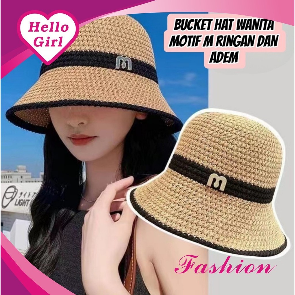 Jual (Hello Girls )MZ58 Topi Wanita Premium Bucket Hat Bahan Nilon Adem ...