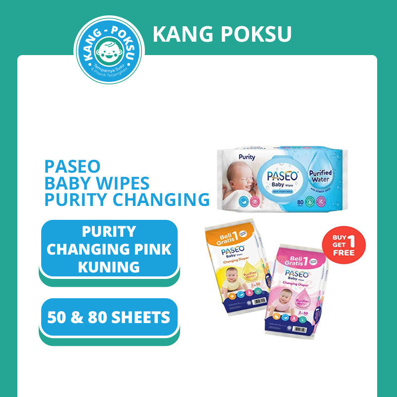 Jual PASEO BABY WIPES PURITY CHANGING DIAPERS NON PARFUME 50 80 SHEET ...