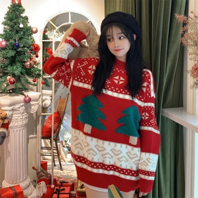 Jual Mona Baju Natal Christmas Sweater Crew Neck Sweater Merah Natal ...