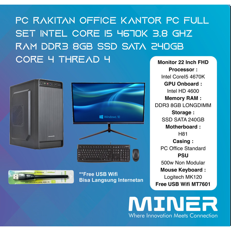 Jual PC Rakitan Office Kantor Full Set Intel I5 4670K Ram 8Gb SSD 240Gb ...