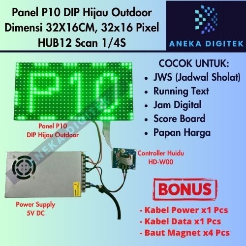 Jual Panel Module Modul LED P10 Running Text DIP Hijau Green Outdoor ...