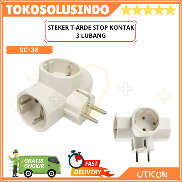 Jual Steker T Arde UTICON 3 Lubang + Saklar / Sambungan Colokan Listrik ...